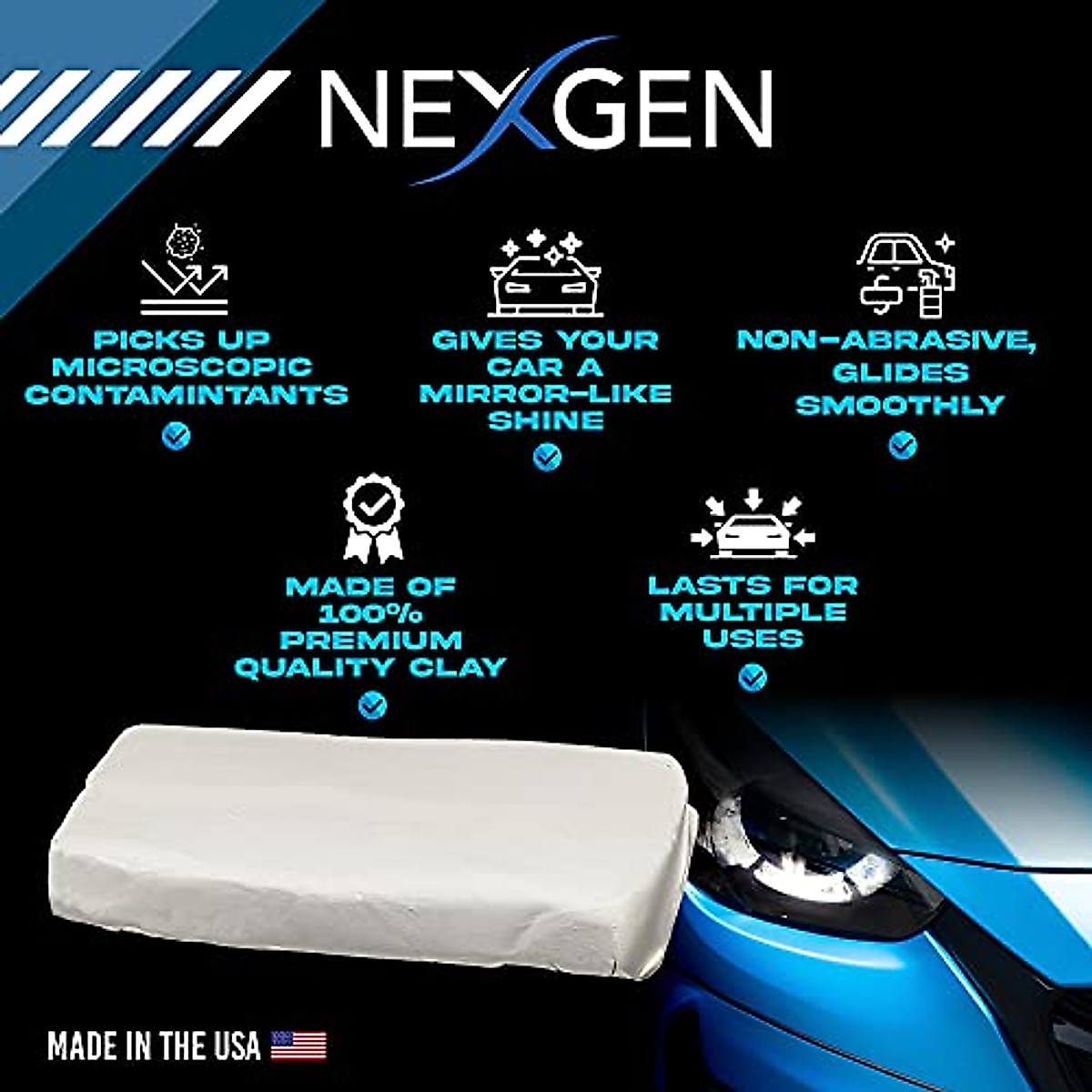 Nexgen Premium Clay Bar — Cleaning and Detailing Clay Bar for The Ultimate Car Wash — Removes Stubborn Contaminants from Car Exterior — 100g Bar