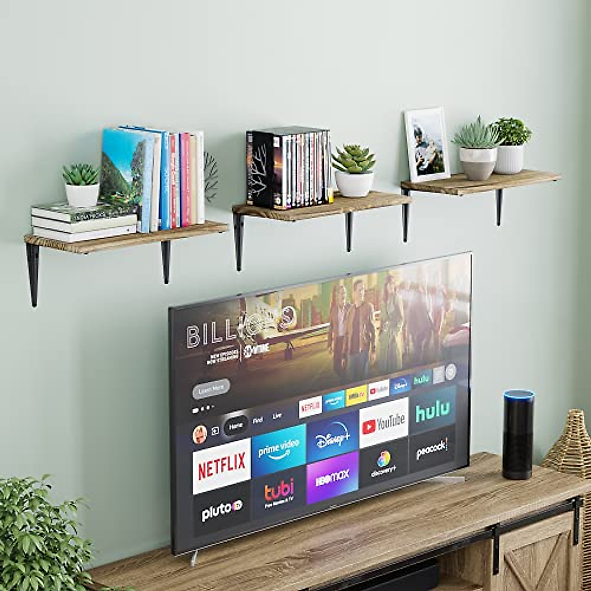 Wallniture Arras 17"x8" Wall Bookshelves for Living Room Decor Kitchen Organization Office Decor, Shelves for Bedroom & Bathroom Storage Set of 3, Burnt Finish
