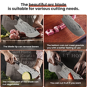 Chinese-Husa Hand-Forged Cleaver Butcher Chef-Knife - High Carbon Stainless Steel HRC62 - Knife for Pro Chef, Home, Restaurant, Outdoors