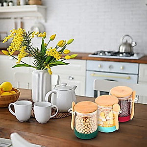 6 Pcs 17 oz Airtight Glass Jars with Bamboo Lids, Spoons and 6 Silicone Bottom Rings, Sealed Glass Container Clear Food Storage Canister for Candy Cookie Rice Sugar Flour Tea Nuts Coffee Beans