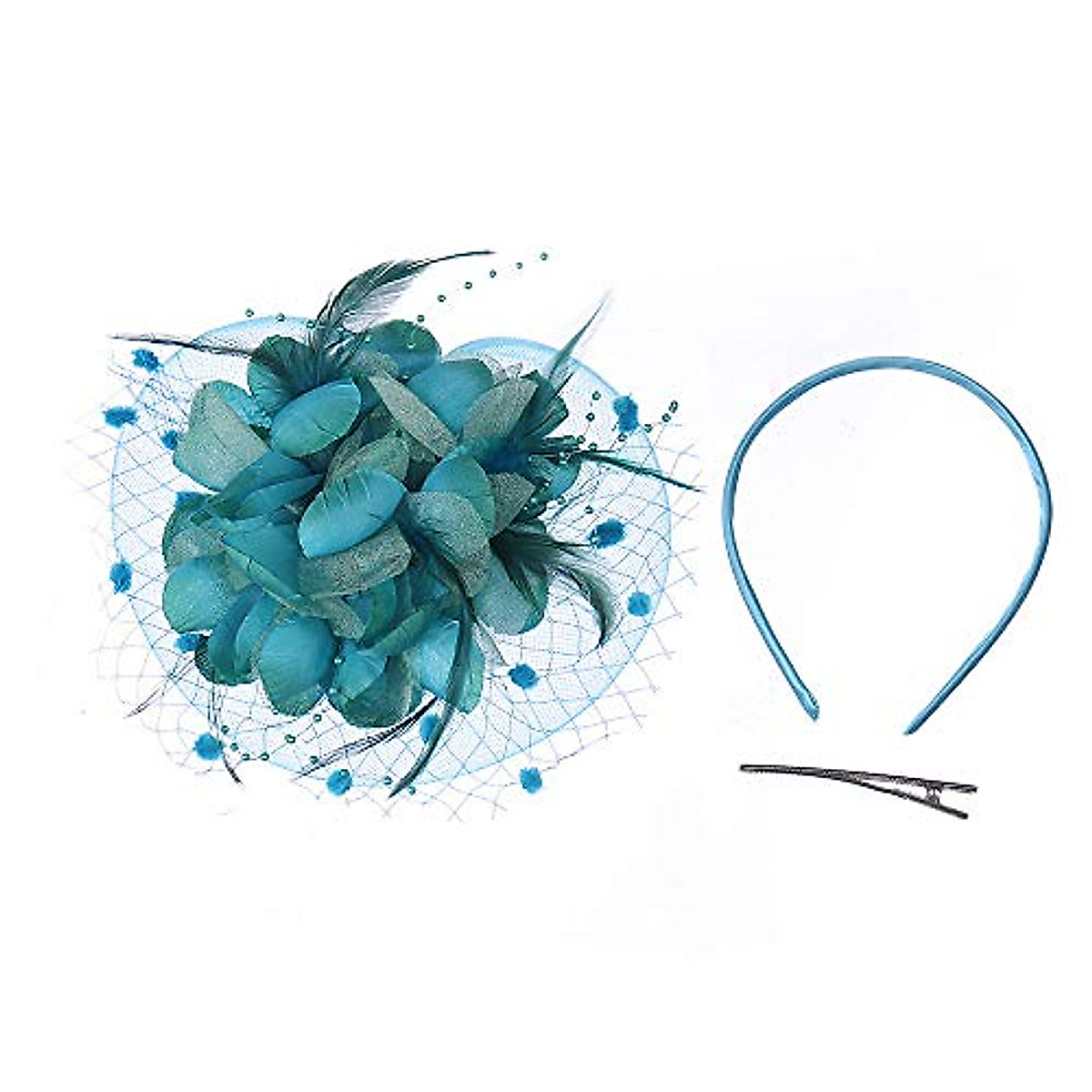 Derby Netting Mesh Headband,BOLUBILUY Feather Big Flowers Hair Band Tea Party Girls Women Wedding Bridal Fascinator Hat