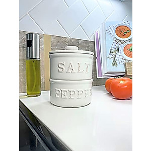 Mud Pie Salt & Pepper Cellar, Off-White, 6" X 3.5" dia