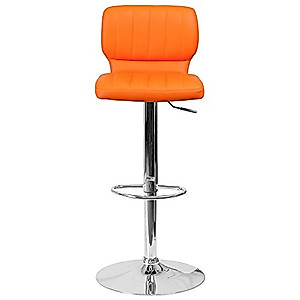 KLS Modern Barstools Adjustable Hydraulic 360 Degree Swivel Stable Steel Frame Padded Vinyl Cushion Low Back Seat Design Dining Chair Pub Stool (1) Orange # 1969