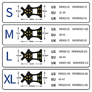 XYZLH Ice Cleats, Ice Grips Traction Cleats Grippers Non-Slip Over Shoe/Boot Rubber Spikes Crampons with 10 Steel Studs Crampons + 10 Extra Replacement Studs (Black, Small)