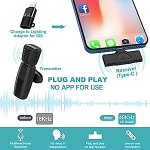 HUHD Wireless Lavalier Microphone Compatible with iPhone iPad Android Devices, Plug and Play Wireless Recording Microphone for TikTok Vlog YouTube, Noise Reduction, No App or Bluetooth Needed