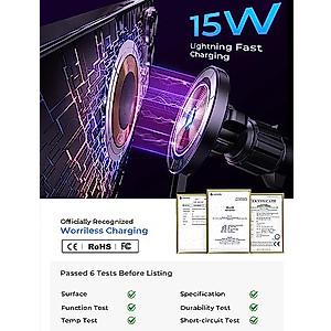 LISEN for Magsafe Car Mount Charger Wireless 15W Car Charger for iPhone [Powerful Magnets] Magnetic Car Phone Holder Mount Wireless Fast Charging for Magsafe Charger Fits iPhone 14 13 12 Magsafe Case