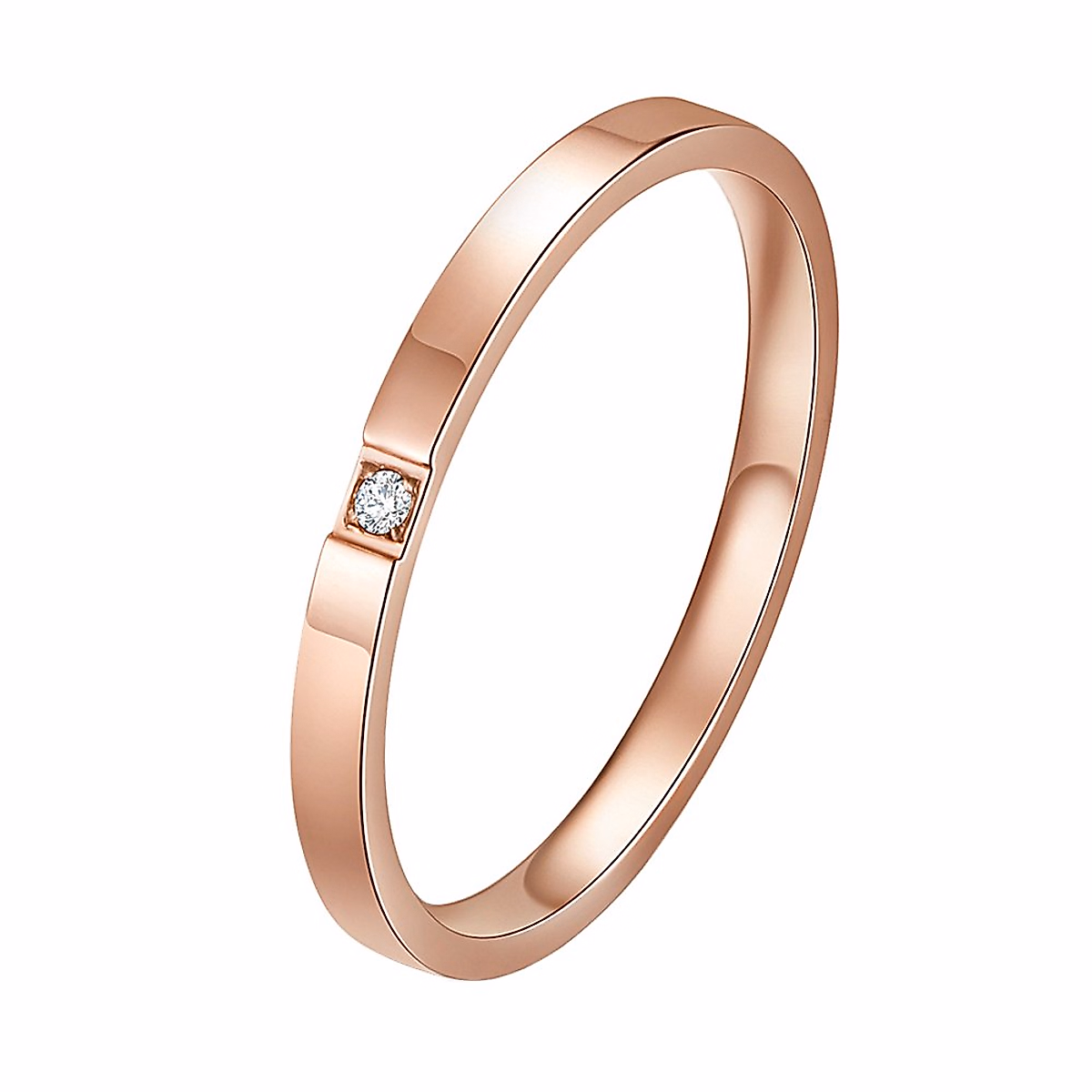 IFUAQZ Women's Stainless Steel 2MM Thin Stackable Midi Eternity Ring Cubic Zirconia Engagement Wedding Bands Rose Gold Size 3