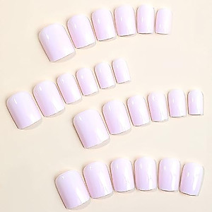 Short Press on Nails Square MABKJLF Fake Nails Purple Solid Color Full Cover False Nails with Designs Glossy False Nails with Nail Glue Artificial Acrylic Nails for Women Girls 24 Pcs