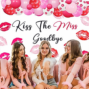81Pcs Kiss the Miss Goodbye Bachelorette Decorations, Hot Pink Balloon Garland Arch Kit with Kiss the Miss Goodbye Backdrop Red Lips Balloons for Hen Party Bridal Shower Party Suppiles
