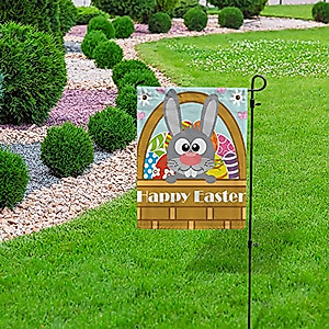 My Little Nest Seasonal Garden Flag Happy Easter Rabbits Vertical Garden Flags Double Sided for Home Farmhouse Yard Holiday Flag Outdoor Decoration Banner 12"x18"