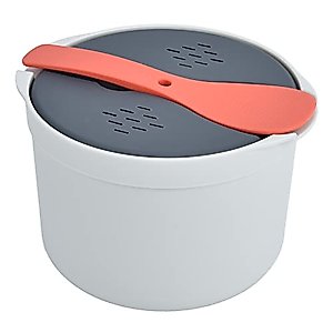Haosie Microwave Rice Cooker, 2L Microwave Cookware, 7.3x7.3x5.1in Rice Steamer, Household Steam Pot, Microwave Rice and Pasta Cooker Portable Oven Rice Maker Set Kitchen Cookware(Orange)