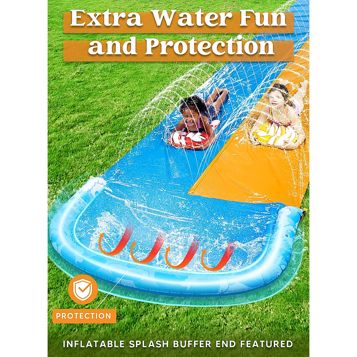 JOYIN 22.5ft Water Slides and 2 Bodyboards, Lawn Water Slide Summer Slip Waterslides Water Toy with Build in Sprinkler for Backyard Outdoor Water Fun for Kids