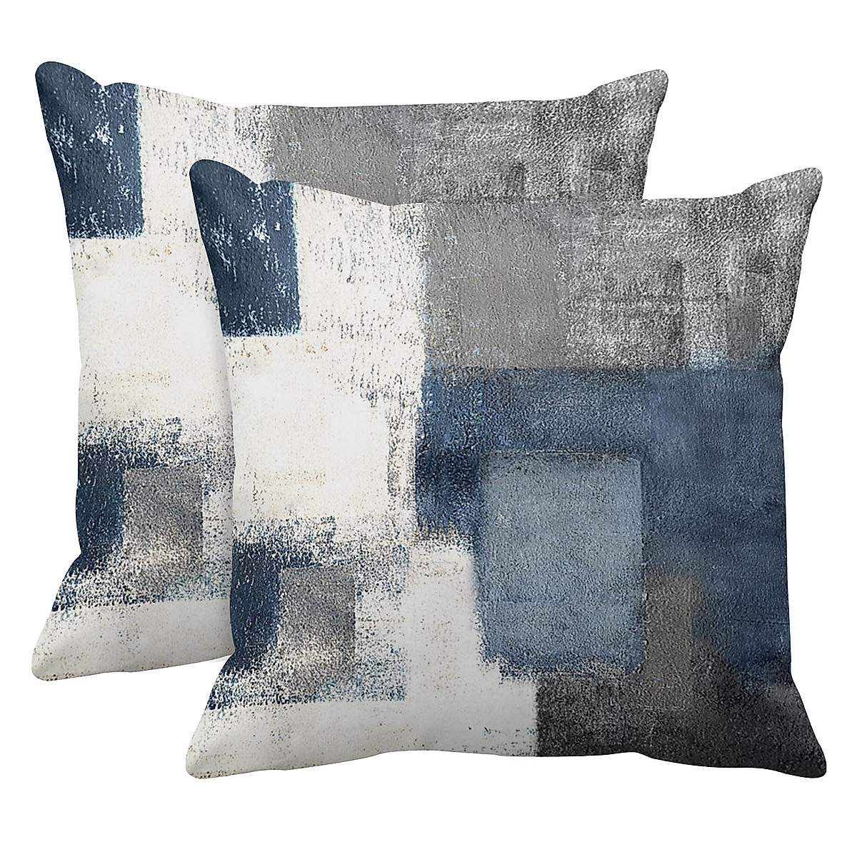 Emvency Set of 2 Throw Pillow Covers Modern Abstract Painting Blue White and Gray Decorative Sofa Pillow Cases Home Decor Standard Square 24x24 Inches Pillowcases