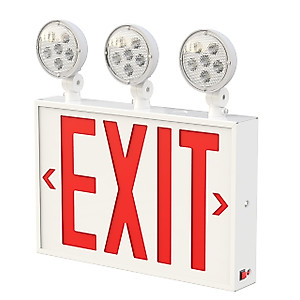 Garrini New York Approved Letter 8" Steel LED Emergency Light Exit Sign Combo Adjustable Lamps Heads, 120-277V, Single and Double Faces, Fire Resistant UL Certified NYC-2000 (3 Heads)