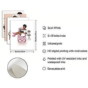 Quzenu African American Wall Art Black Woman Canvas Prints Pictures Room Decor for Women Black Girl Wall Decor African Art for Bathroom Decor