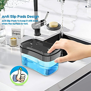 HOMEXCEL Dish Soap Dispenser with 24 Scrub Sponges for Kitchen Sink, 2 in-1 Premium Soap Dispenser with Sponge Holder, 24 Cleaning Sponges with Dishwashing Soap Pump Dispenser for Kitchen Countertop