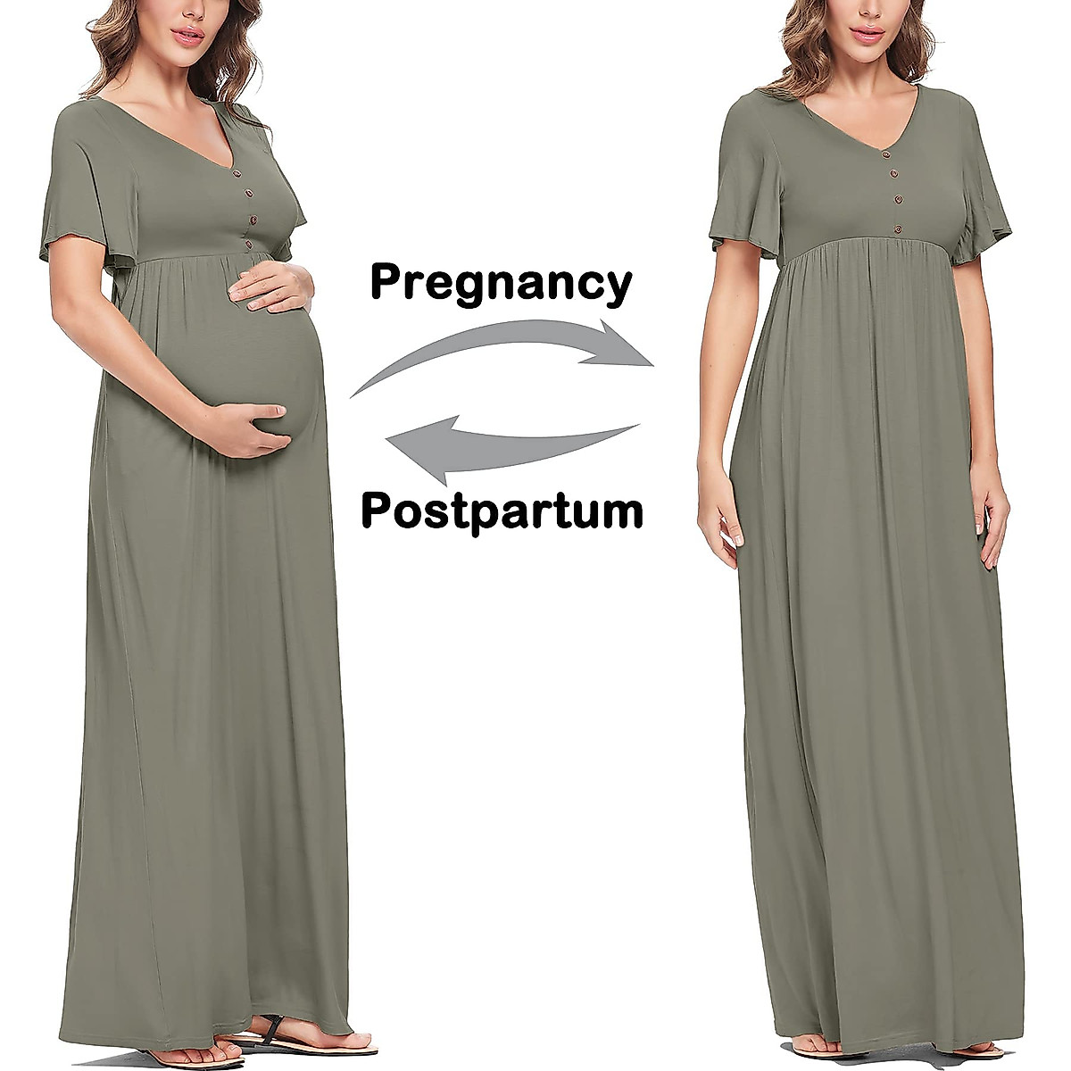 Peauty Boho Maternity Dress Maternity Dresses for Baby Shower Summer Summer Maternity Dress Casual Maternity Dress Summer Maternity Dress for Baby Shower Summer (Green Grey L)