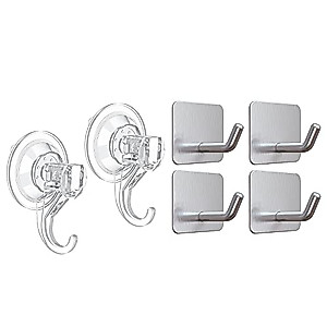 VIS'V 2 Pcs Suction Cup Hooks and 4 Pcs Adhesive Hooks