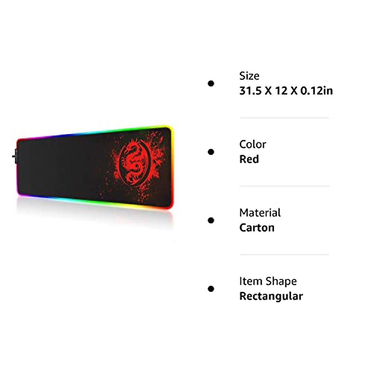 Large RGB Gaming Mouse Pad - 15 Light Modes Extended Computer Keyboard Mat, Anime Dragon Mouse Pad，High-Performance Mouse Pad Optimized for Gamer 31.5 X 12in (Red)