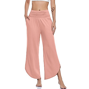 UEU Women's Wide Leg Yoga Pants High Waisted Comfy Dance Sweatpants Loose Casual Soft Lounge Joggers with Pockets (Dusty Pink, S)