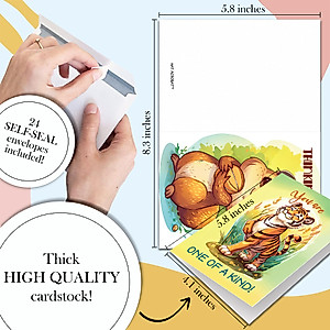 Hat Acrobat 24 Funny Greeting Cards Assortment Box with Envelopes - Funny Thinking of You Cards 24 Unique Designs - Funny Thank You Cards for Coworkers, Friends, Kids, Teachers (Animals)