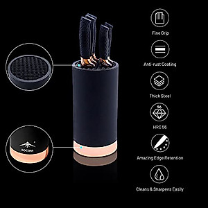 5-Piece Kitchen Knife Set with Block - Rust-Proof Stainless Steel Kitchen Knives with Black, Modern Design - Includes Chefs Knife, Carving Knife, Bread Knife, Utility Knife, Paring Knife, Knife Block