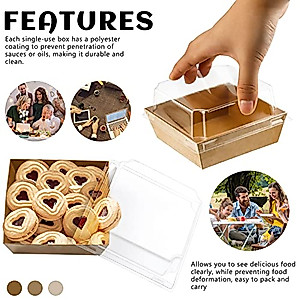 Cmkura 50 Pack Brown Square Disposable Paper Charcuterie Boxes Food Containers Bakery Boxes for Cake, Cookies, Sandwich(Small size)