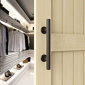 CCJH 12" Sliding Barn Door Handles and Pulls, Double Sided Hardware Set, Flat Bottom Plate Design, Rustic Black, Easy Installation