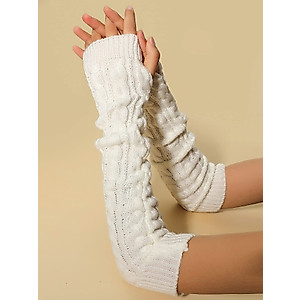 Verdusa Women's Knitted Arm Warmers Long Fingerless Gloves White one-size