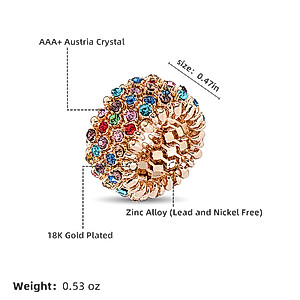 Colourful Crystal Adjustable Stretch Rings for Women Girl Finger Accessories Jewelry Elastic Rings (Colourful Crystal Gold Plated), 0.47*0.98 in