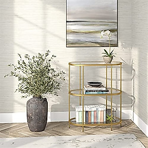 Pemberly Row Mid-Century Metal Bookcase with Glass Shelves in Brass