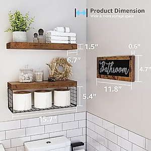 QEEIG Bathroom Decor Shelves Over Toilet - Farmhouse Decorations Aesthetic Décor Sign Small Floating Wall Shelf Paper Storage 2+1 Set 16 inch, Rustic Brown (020BN)