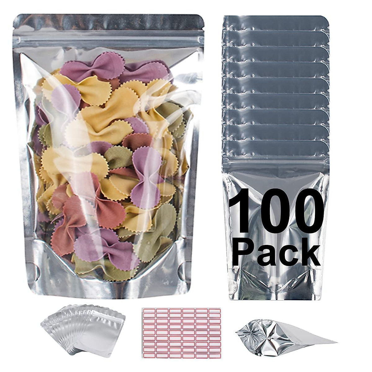 Belle KR - Pack of 300-100 Each of Small, Medium and Large Mylar Bags - Stand Up Clear Front Pouches