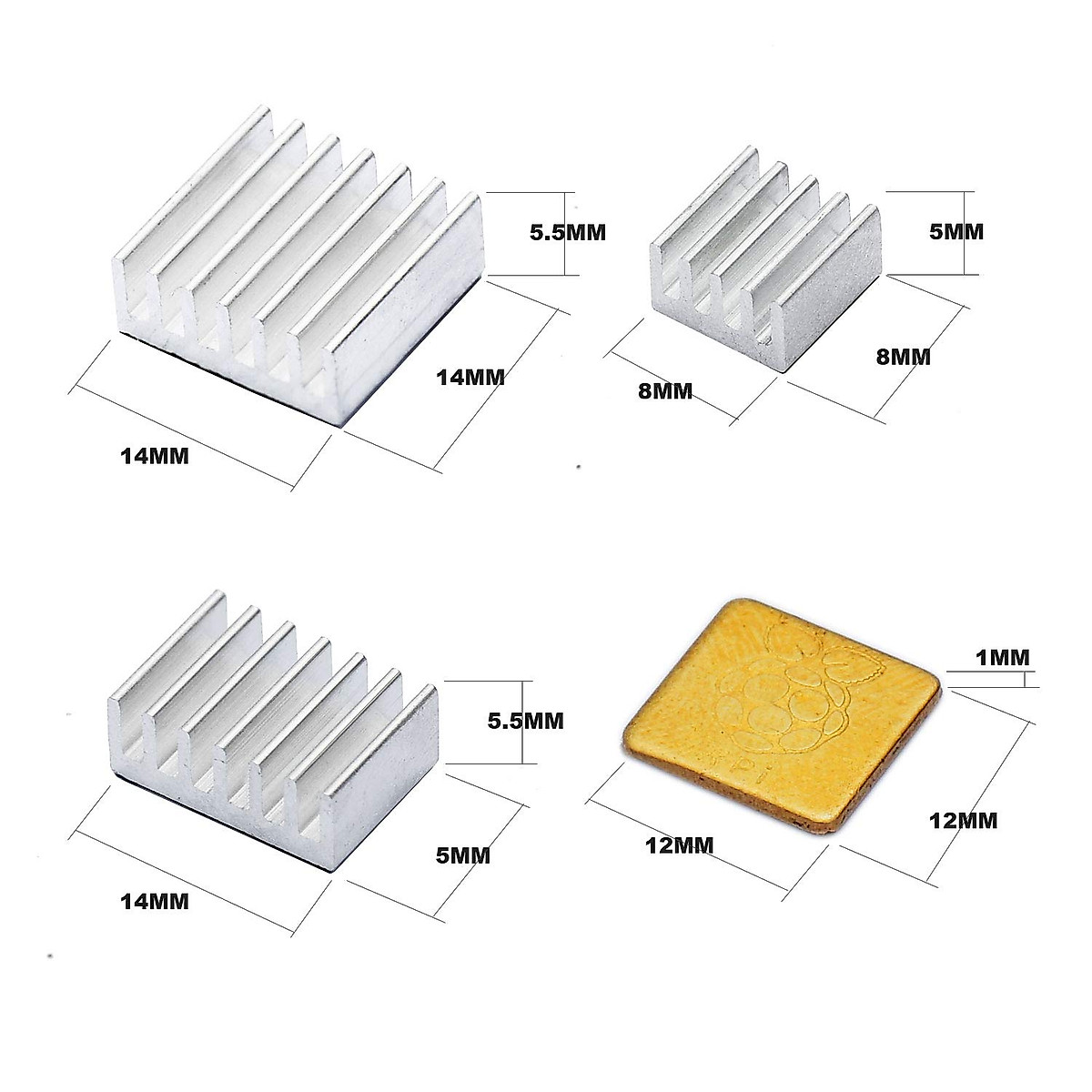 30 PCS Raspberry Pi 4 Heatsink Kit with Thermal Conductive Adhesive Tape, Aluminum Heat Sink Cooler and Copper Heatsink for Raspberry Pi B B+ 2/3/4