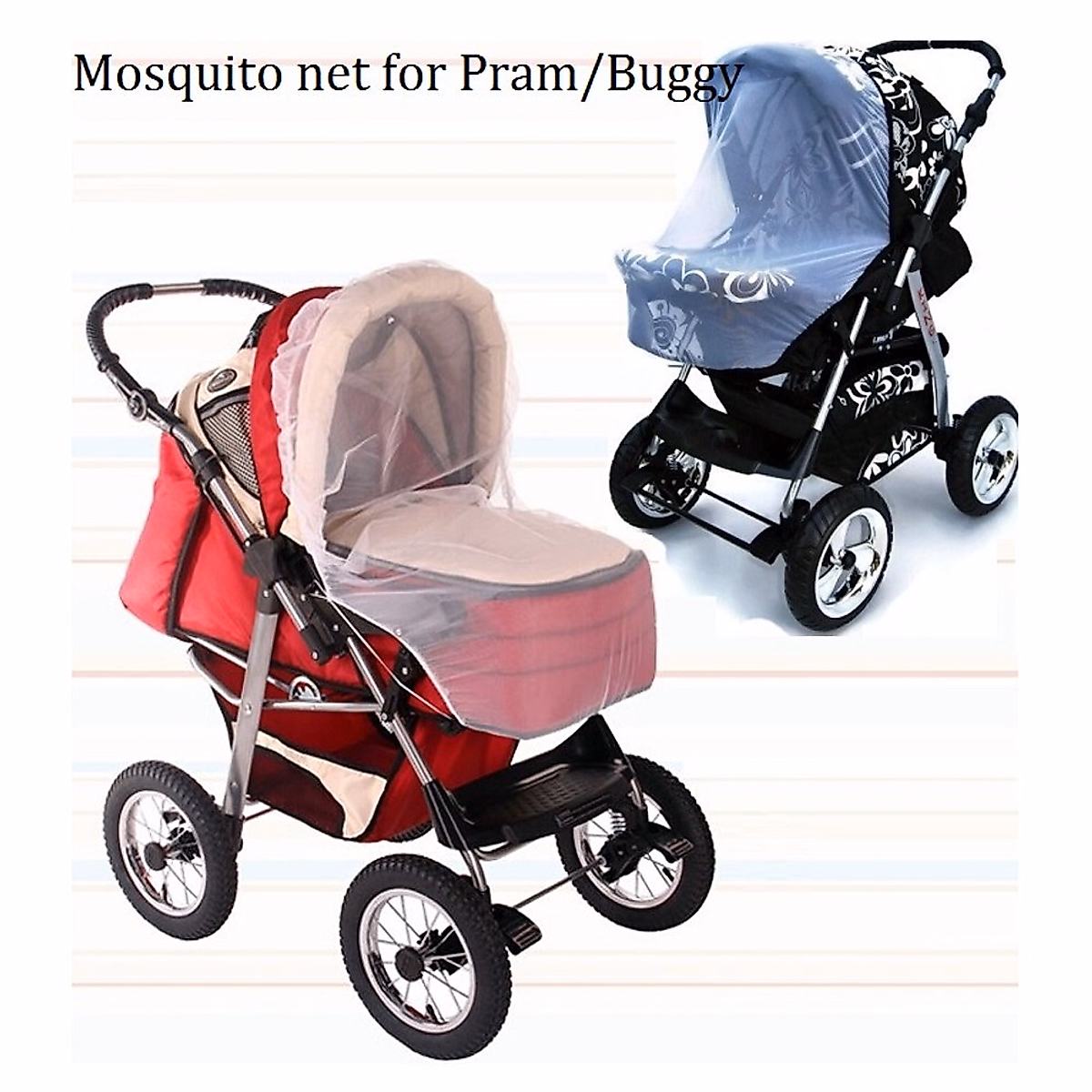 Baby Stroller Mosquito Bug Net Insect Netting Cover 59" Large Size for Pram, Buggy, Infant Carriers, Car Seats, Cradles, Cribs, Bassinets, Playpens, Baby Stroller Bed Full Mesh Cover (White)