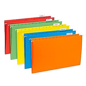 Blue Summit Supplies Legal Hanging File Folders, 25 Reinforced Hang Folders, Legal Size, Designed for Home and Office Color Coded File Organization, Assorted Colors, 25 Pack
