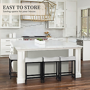 FLYZC Off White Counter Height Bar Stools Set of 2, 24" White Bar Stools for Kitchen Counter with Saddle Cushion, Modern Backless Barstools Counter Stools Island Chair for Bar Kitchen