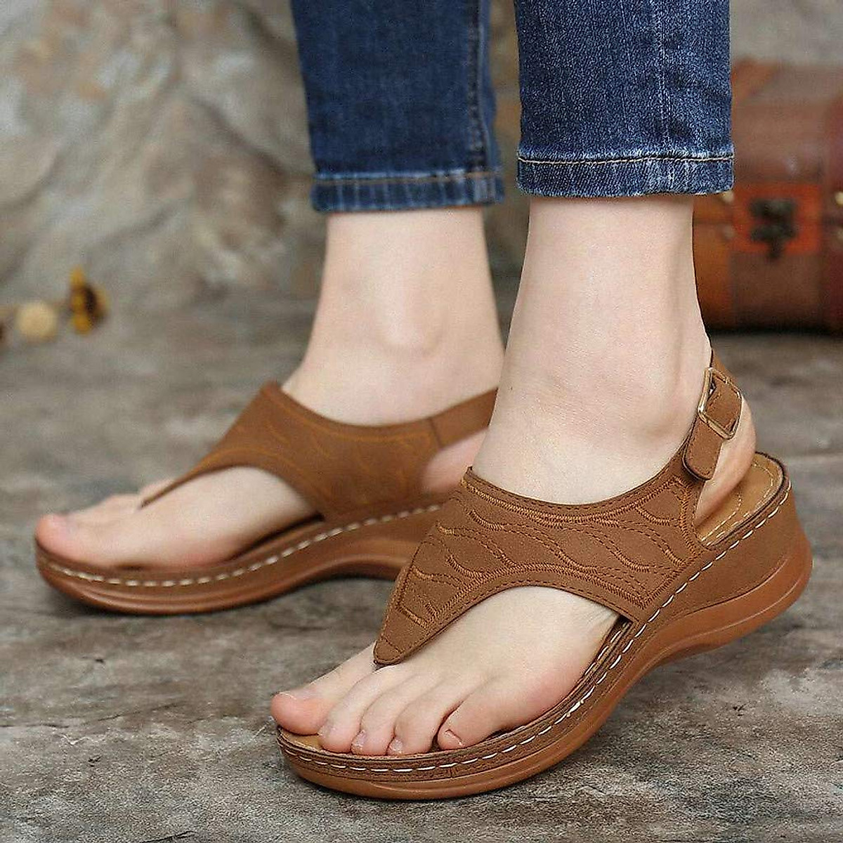 ZHOUXINGB Sandalias Para Mujer Elegantes, Flats Shoes Women Wide Elegant Sandals Beach Water Shoes Zip Up Shoes Light Up Boots Red Womens Sandals Size 6