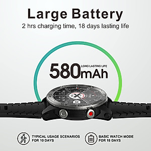 DR.VIVA Smart Watches for Men, Outdoor GPS Smartwatch Fitness Activity Tracker with Heart Rate Blood Oxygen Sleep Monitor, 1.3" HD Touch Screen 18-Day Battery 130 Sport Modes 5ATM Waterproof, Black