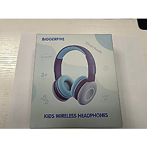 BIGGERFIVE Kids Wireless Bluetooth Headphones with 7 Colorful LED Lights, 50H Playtime, Microphone, 85dB/94dB Volume Limited, Foldable On Ear Headphones for School/Girls/Boys/iPad/Fire Tablet, Blue