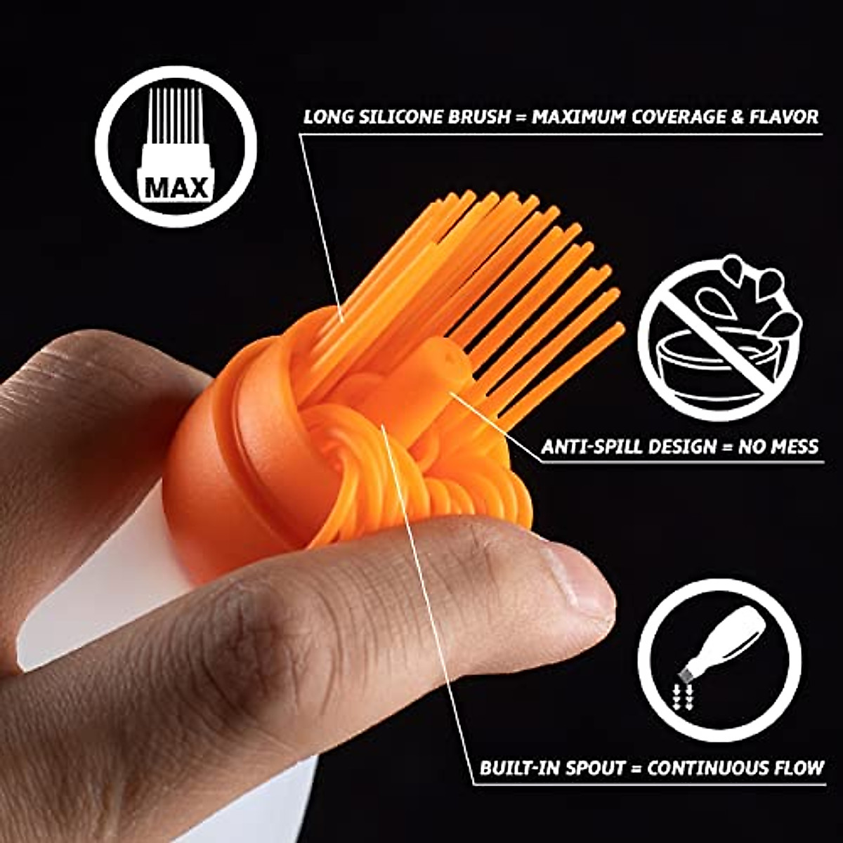 Silicone Basting Brush for Cooking - Oil Dispenser with Brush, All in One Oil Brush for Cooking, BBQ Brush, BBQ Mop -Smoker Accessories Gifts for Men - Sauce Brush for Cooking - Grilling Tools (Black)