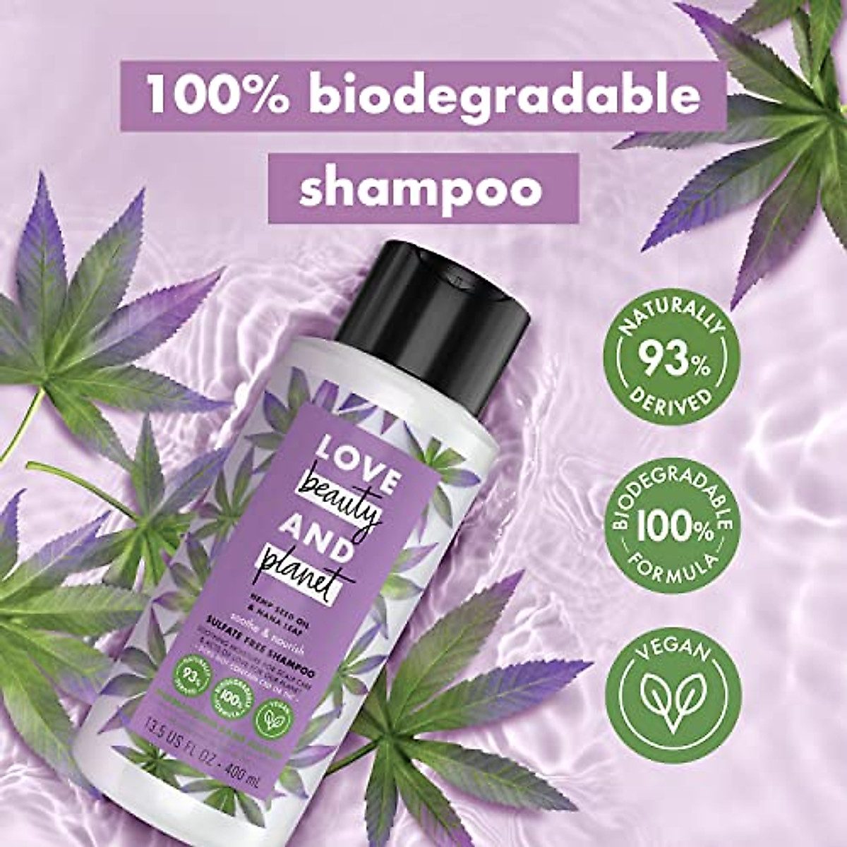 Love Beauty and Planet 100% Biodegradable Shampoo Soothe & Nourish Dry Scalp Hemp Seed Oil & Nana Leaf Sulfate-free, Silicone-free, Cruelty-free, Vegan Shampoo 13.5 oz