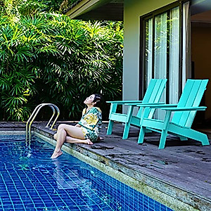 ResinTeak Adirondack Chairs Set of 4, Outdoor Patio Furniture for Fire Pit, Yard, and Deck, Poly Lumber Finish, Modern Collection (Blue)