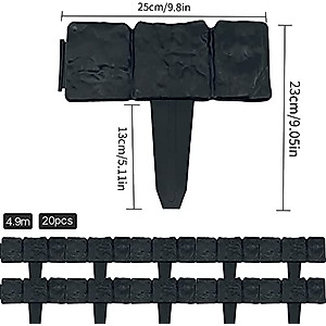 Garden Edging Border, Garden Landscape Edging Borders for Flower Bed, Black Stone Effect Plastic Lawn Edging Fencing | No Dig Landscape Edging | 20 Pcs | 16 Ft | (Black)