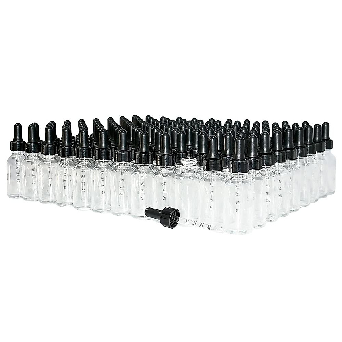 (Pack of 108) 1 oz. Clear Boston Round with Black Graduated Glass Dropper