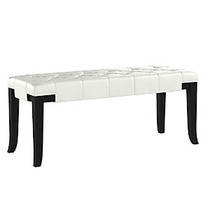 Roundhill Furniture Linon Faux Leather Tufted Bench, White