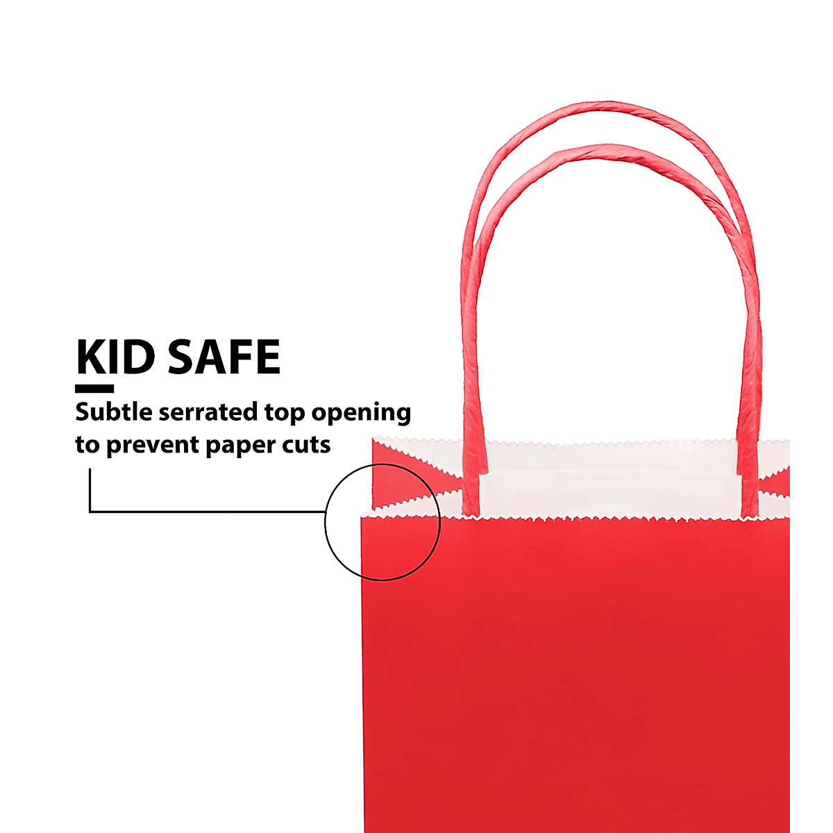 Dsquare 24ct Food Safe Premium Paper & Ink Color Kraft Bag with Handle 8.5 x 5.25 in - Party Favor Gift Bags with Handle, Color Goody Bag, Paper DIY Bag, Environmentally Safe (Small, Red)