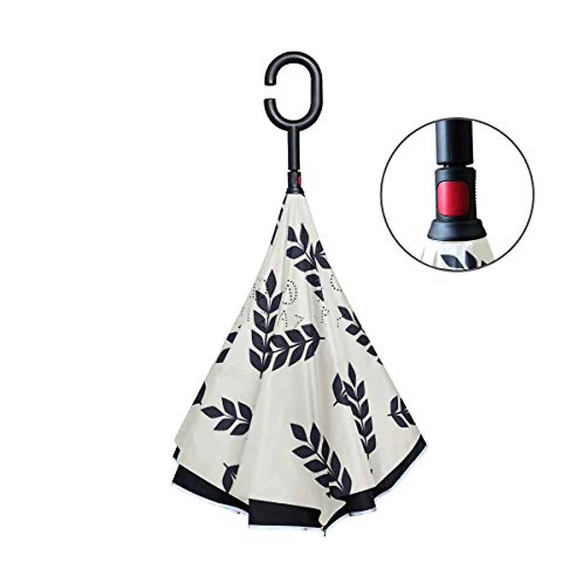 Nander Leaves Double Layer Inverted Umbrellas Reverse Folding Umbrella Windproof UV Protection Straight Umbrella Inside Out Upside Down for Car Rain Outdoor with C-Shaped Handle
