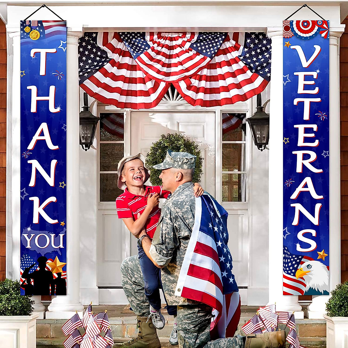 Veterans Day Decorations, 71" X 12" Thank You Veterans Banner Veterans Day Porch Sign Outdoor Veterans Day Banner Patriotic Decor Veterans Day Memorial Day Decorations