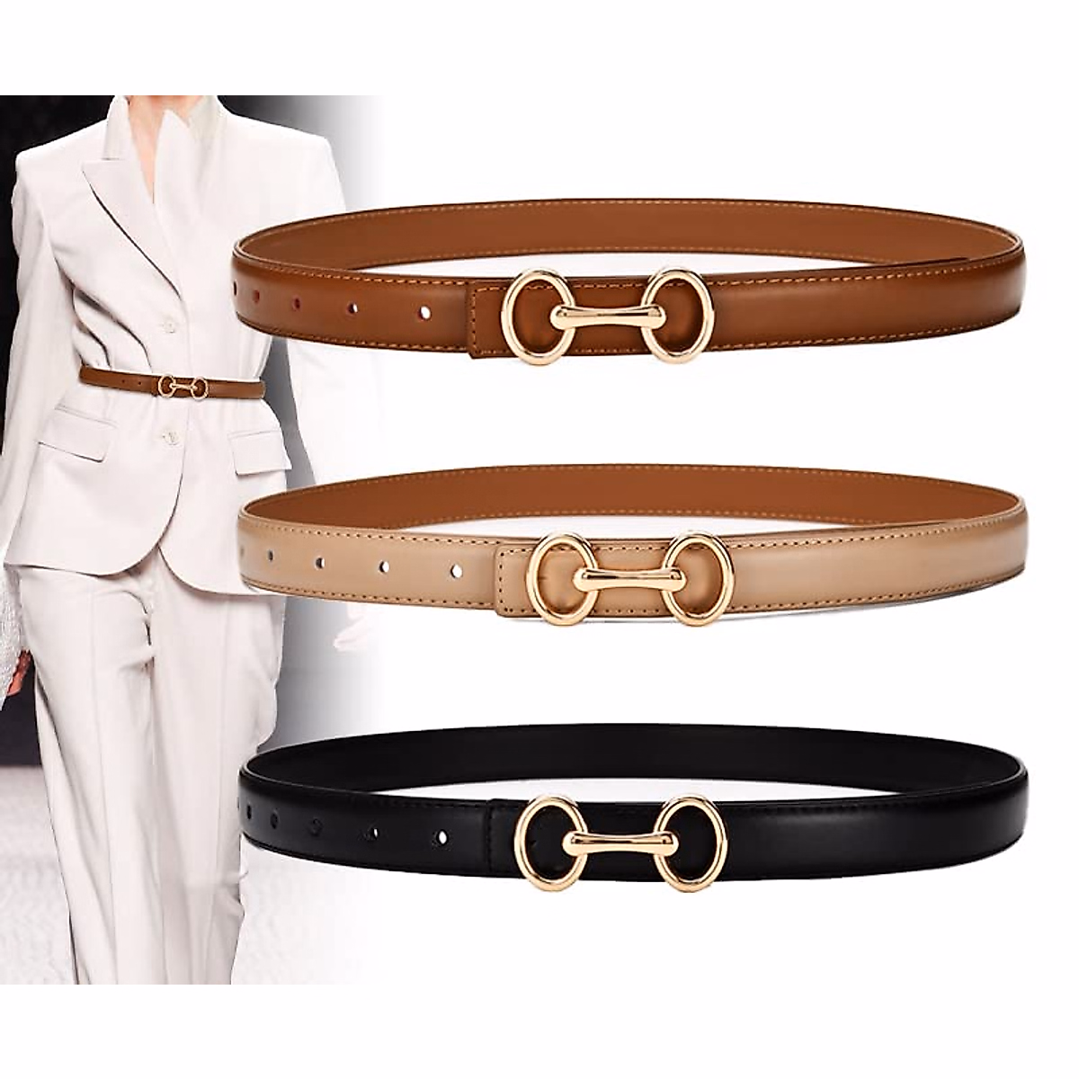 SPOMUNT Womens Classic Double Ring Buckle Design Leather Dress Belt，Fashion Belt for Jeans Pants (Orange, 105cm(Fits pants size 25"-33"))